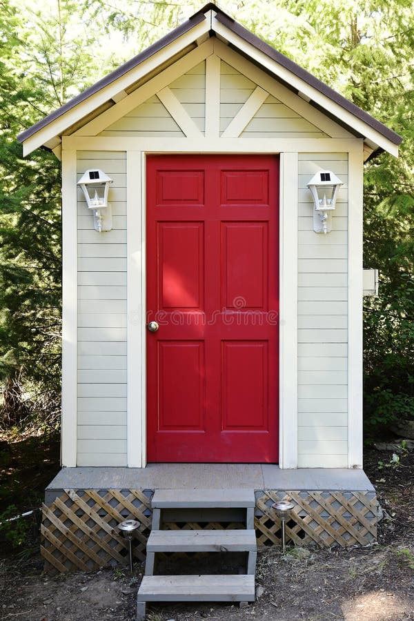 Outdoor Composting Toilet with Bright Red Door Stock Image - Image of ...