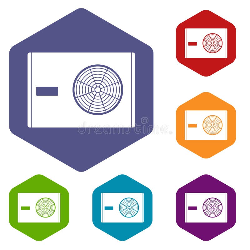 Outdoor Compressor of Air Conditioner Icons Set Stock Vector ...