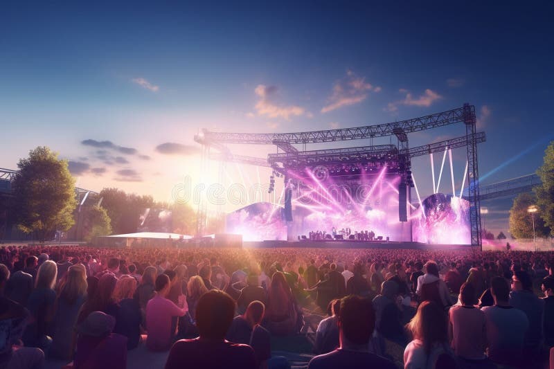 Outdoor Concert with a Diverse Audience Enjoying Stock Illustration ...