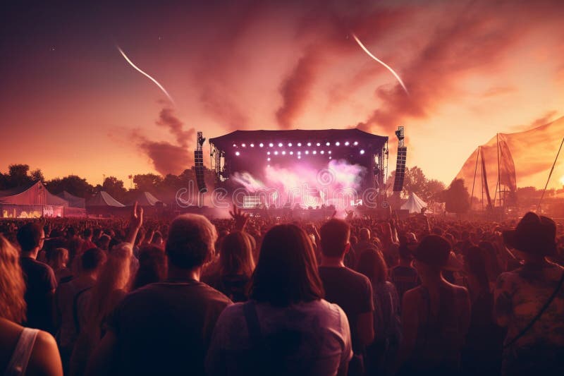 Outdoor Concert with a Diverse Audience Enjoying Stock Illustration ...