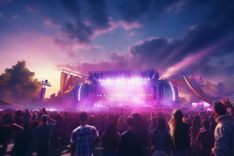 Outdoor Concert with a Diverse Audience Enjoying Stock Illustration ...