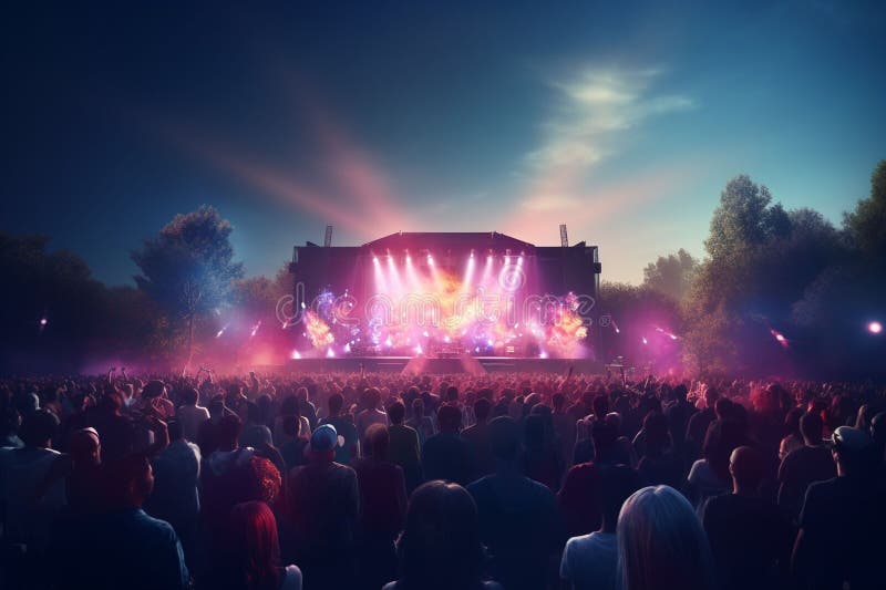 Outdoor Concert with a Diverse Audience Enjoying Stock Illustration ...