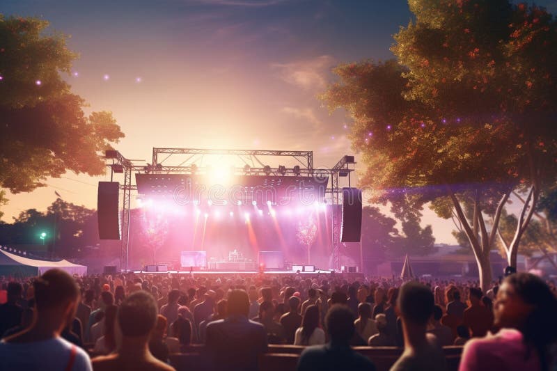 Outdoor Concert with a Diverse Audience Enjoying Stock Illustration ...