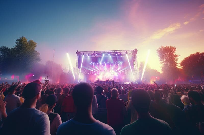 Outdoor Concert with a Diverse Audience Enjoying Stock Illustration ...