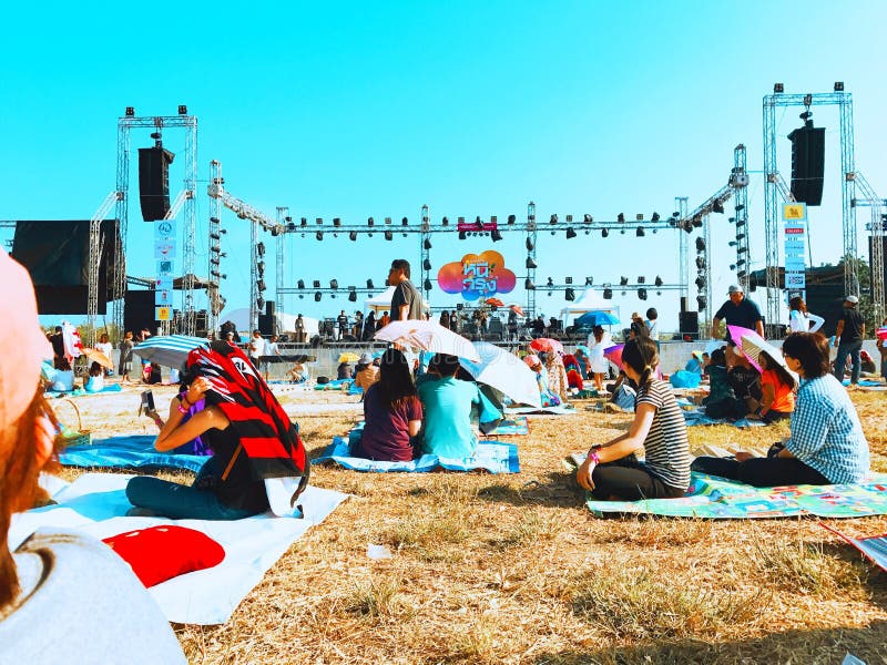 Waiting For An Outdoor Concert Stock Photo - Image of young, lights: 260952