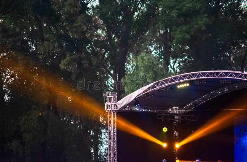 Outdoor Concert Stage with Bright Spotlights Stock Image - Image of ...