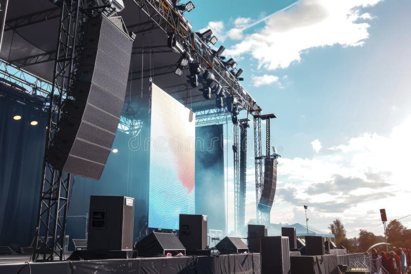 Outdoor Concert Stage Setup with Blue Sky and Clouds Stock Image ...