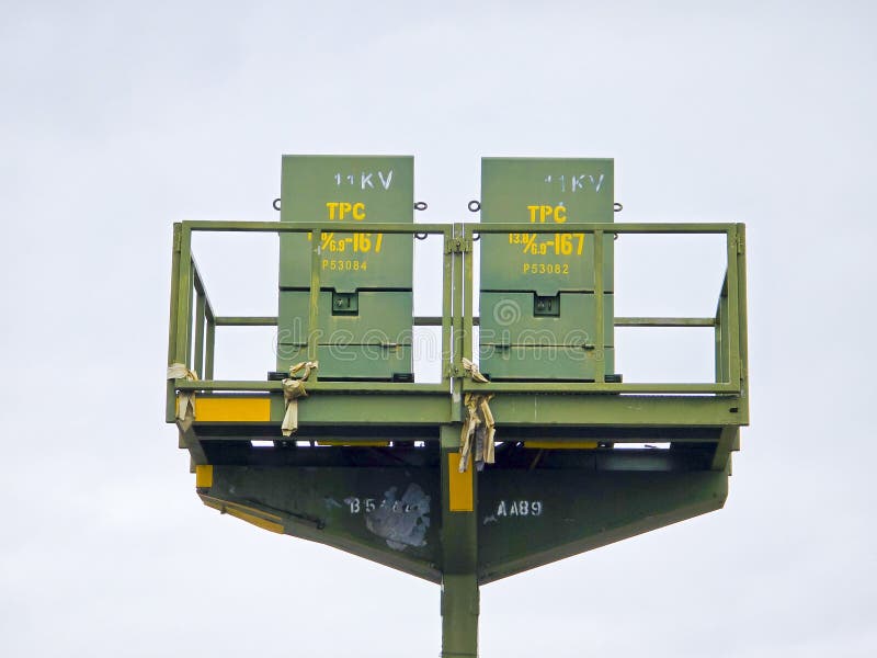 A Green High Voltage Box Positioned High in the Sky Editorial Stock ...