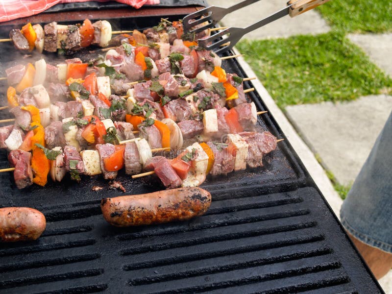 Outdoor Cooking on Barbeque Stock Image - Image of sausages, healthy ...