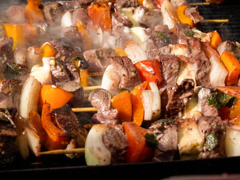 Outdoor Cooking on Barbeque Stock Image - Image of skewers, barbeque ...