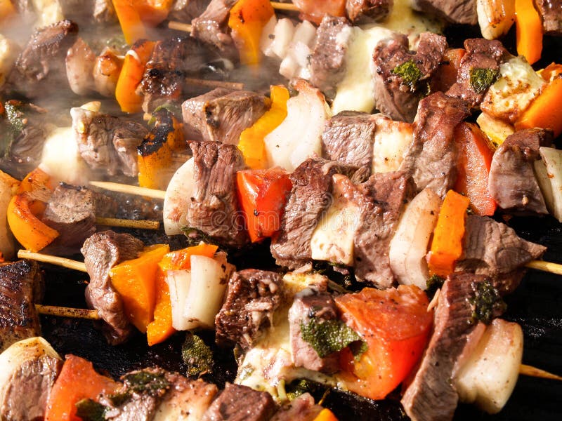 Outdoor Cooking on Barbeque Stock Photo - Image of kebabs, smoke: 263061586