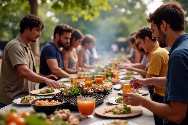 Outdoor Cooking Gathering stock illustration. Illustration of festive ...