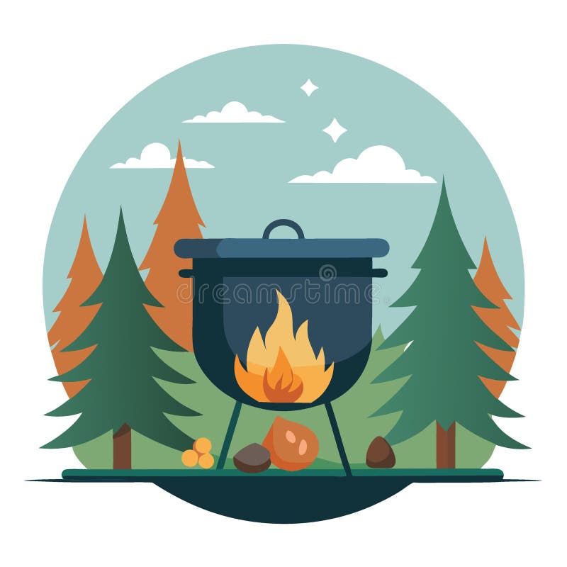 Outdoor Cooking Pot Over an Open Fire in a Forest Setting. Perfect for ...