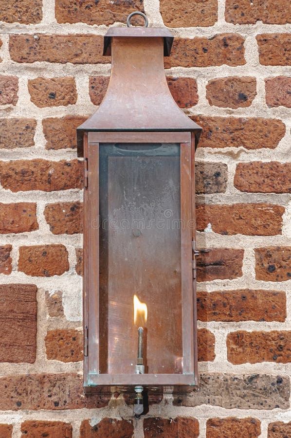 Outdoor, Copper and Glass, Gas Light Stock Image - Image of brick ...