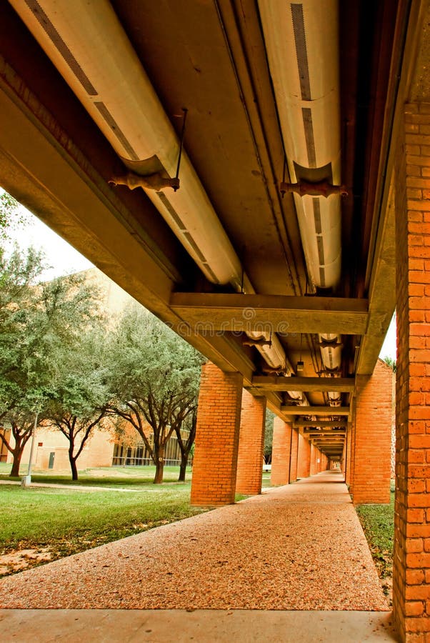 Outdoor Covered Walkway with Pipes Stock Photo - Image of campus ...