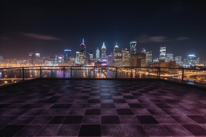 Outdoor Dance Floor with View of the City Skyline at Night Stock ...
