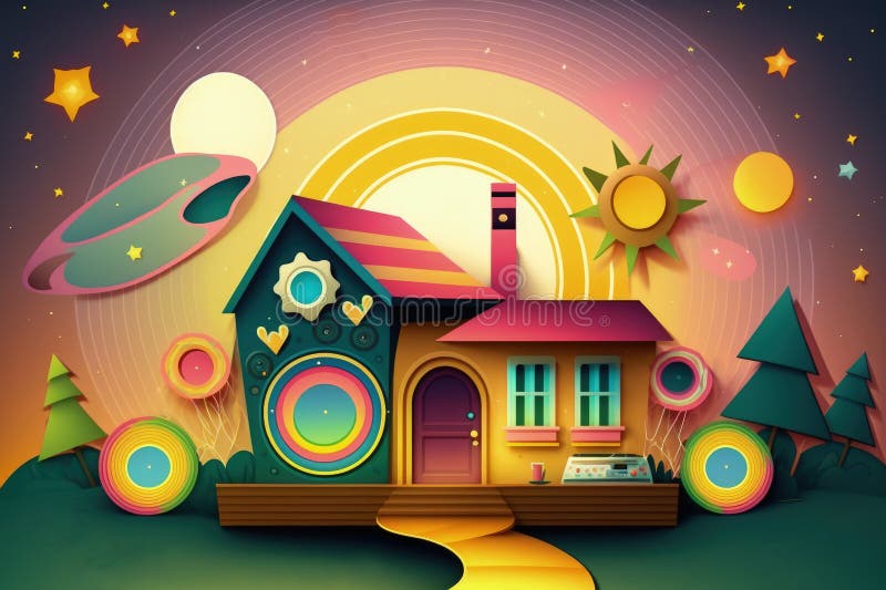 An Outdoor Day Party with a DJ Mixing CDs in the Sun Stock Illustration ...