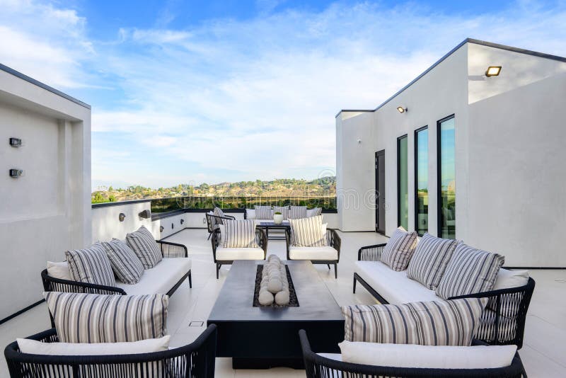 Outdoor Deck with Seating and Dining Area. Stock Photo - Image of ...