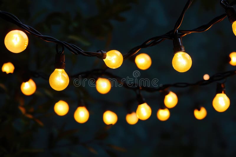 Outdoor Decoration with String Lights Hanging from a Tree Branch ...