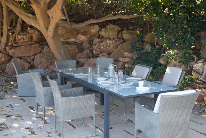 Outdoor dining area stock photo. Image of metal, peaceful - 263508058
