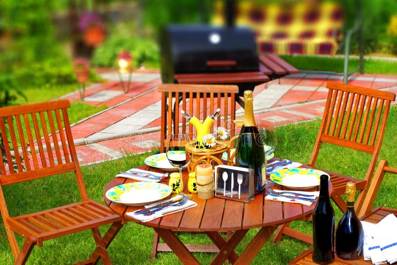Outdoor Backyard BBQ Grill Party or Picnic Scene in the Summer Stock ...