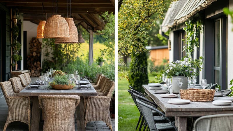 Outdoor Dining Setups in Nature-inspired Spaces. Stock Image - Image of ...