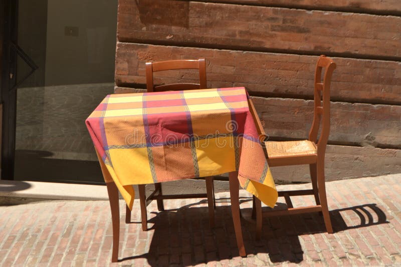 Outdoor Dining in Summer with Table and Chairs Stock Image - Image of ...