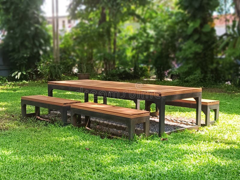 Outdoor Dining Table in the Backyard Garden. Stock Image - Image of ...