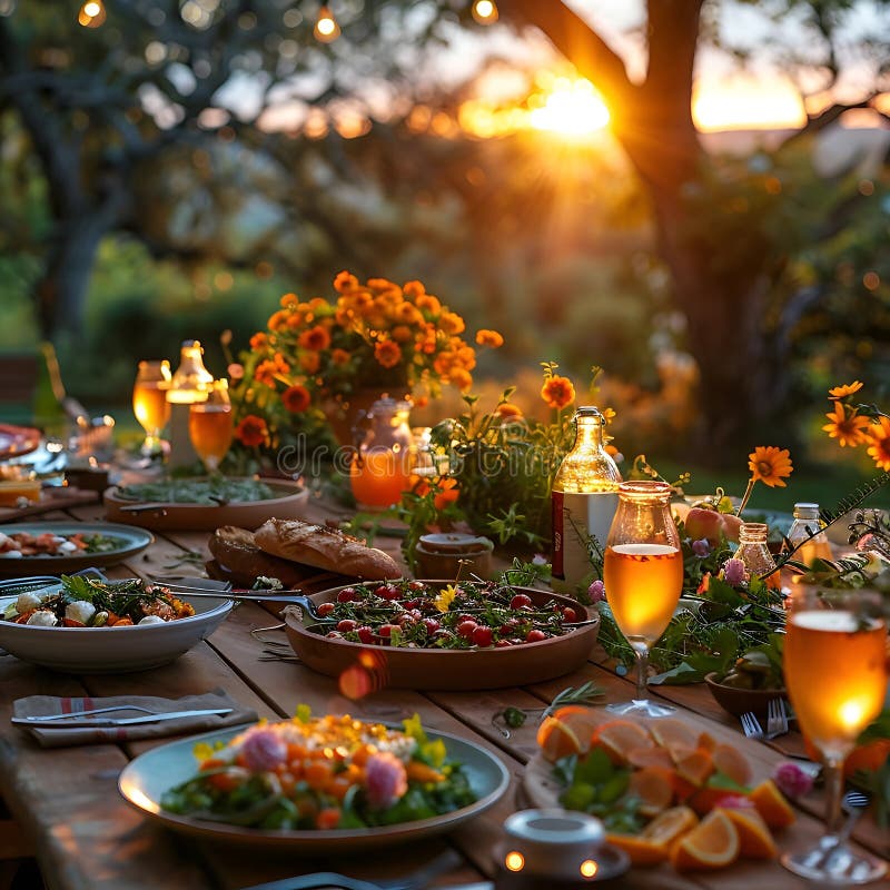 Sunset Garden Dinner Ambiance Stock Illustration - Illustration of ...