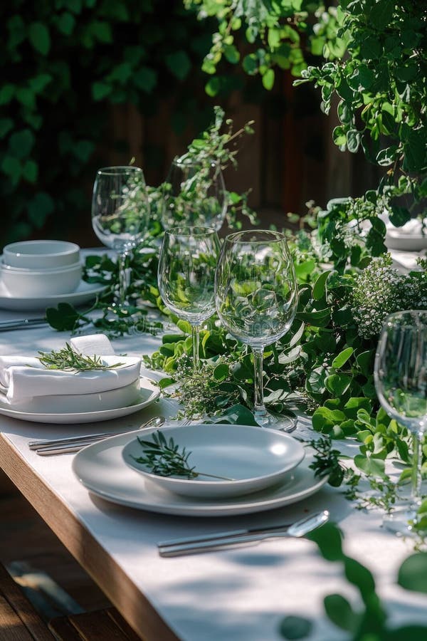 Outdoor Dinner Table Setup stock photo. Image of generated - 363553222