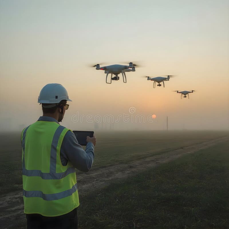 An Outdoor Drone Testing Facility at Sunrise. Stock Image - Image of ...