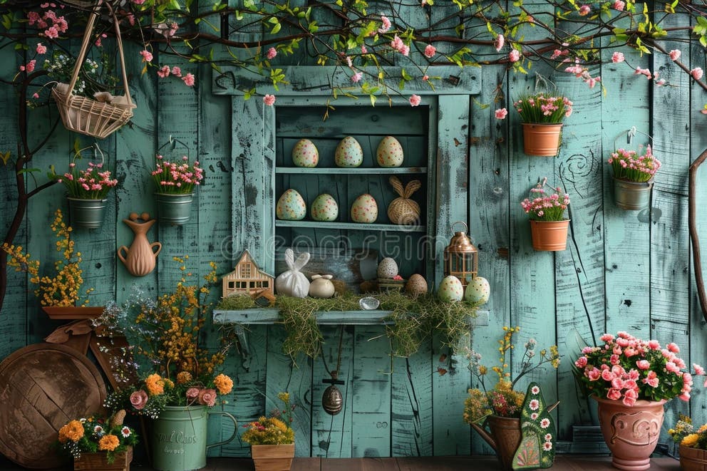 Outdoor Easter Cottage Wall, Easter Theme. Generative AI Stock Image ...