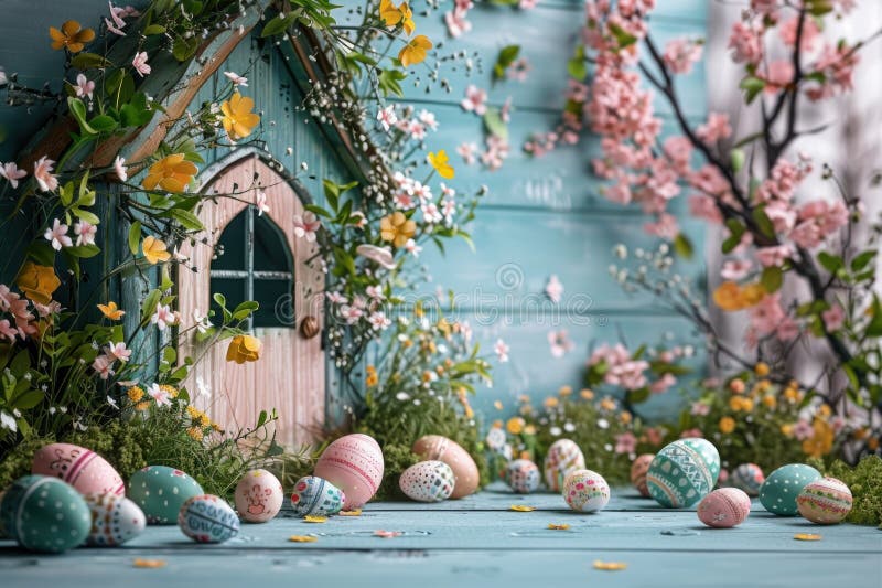 Outdoor Easter Cottage Wall, Easter Theme. Generative AI Stock Photo ...