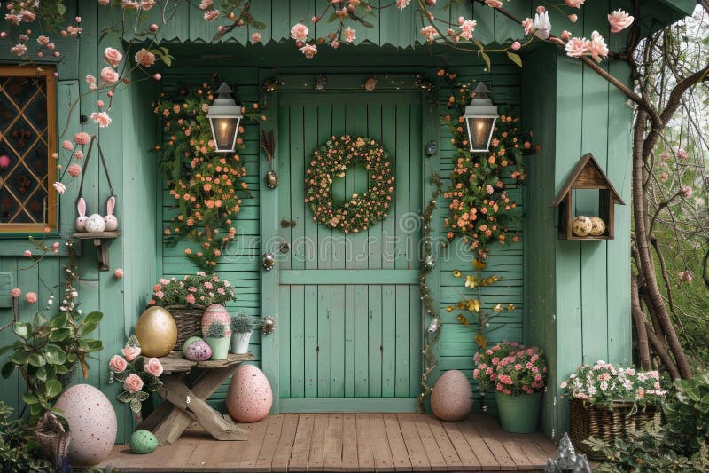 Outdoor Easter Cottage Wall, Easter Theme. Generative AI Stock Photo ...