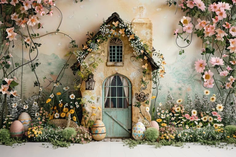 Outdoor Easter Cottage Wall, Easter Theme. Generative AI Stock Photo ...