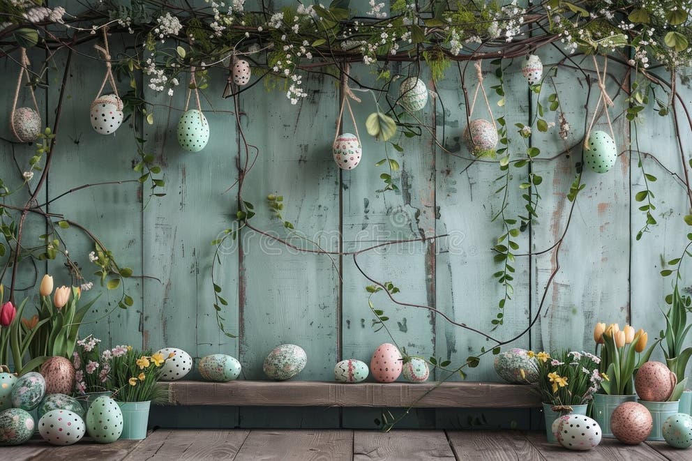 Outdoor Easter Cottage Wall, Easter Theme. Generative AI Stock Photo ...