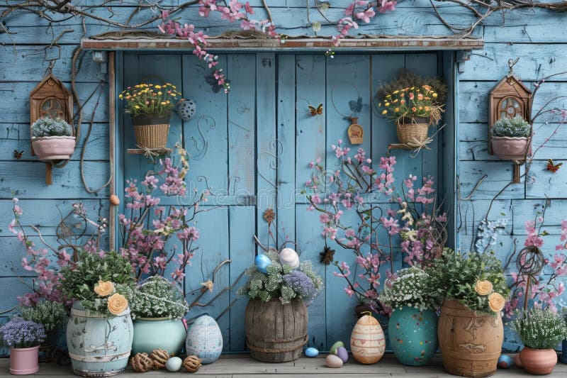 Outdoor Easter Cottage Wall, Easter Theme. Generative AI Stock Image ...