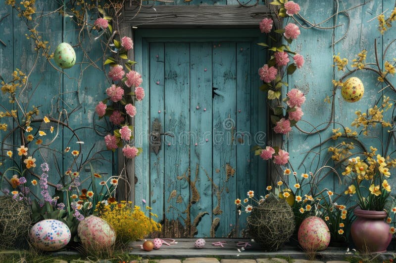 Outdoor Easter Cottage Wall, Easter Theme. Generative AI Stock Image ...