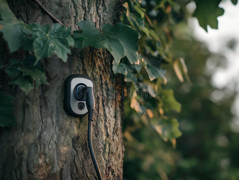 Outdoor Electrical Outlet Attached To a Tree Trunk in a Forest Stock ...
