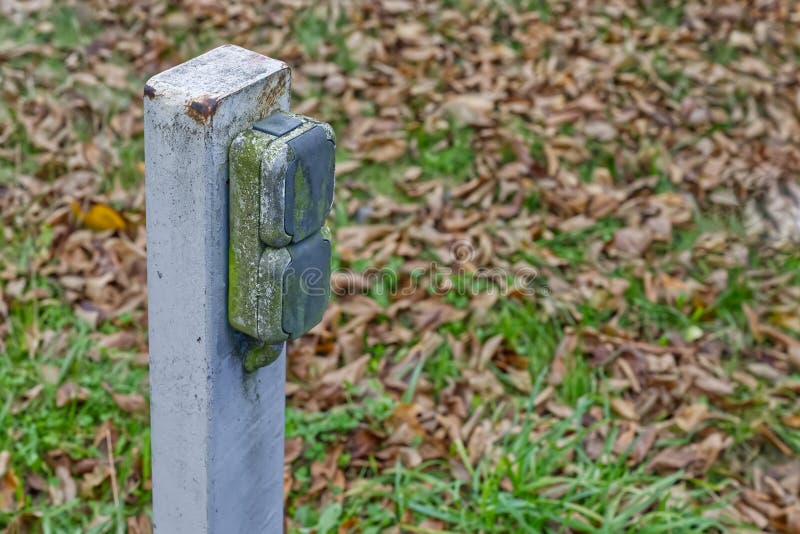 Outdoor Electrical Outlet on Metal Post Stock Photo - Image of color ...