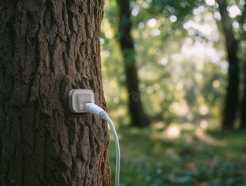 Outdoor Electrical Outlet on a Tree Trunk in a Forest Stock ...