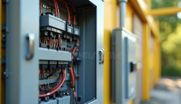 Outdoor Electrical Panel Box with Wiring, Cables. Power System ...