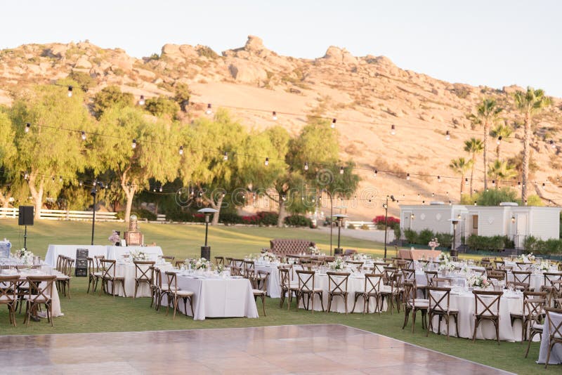 Outdoor Event, White Chairs and Tables Placed Outside Stock Photo ...