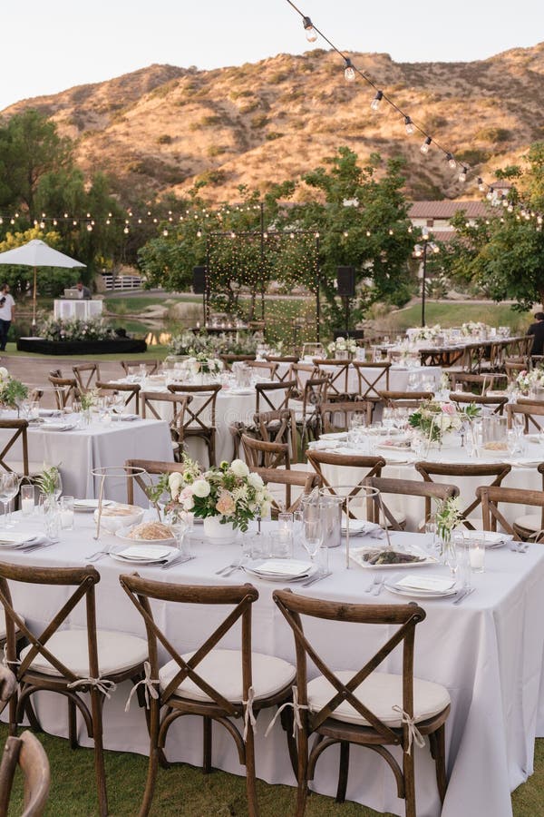 Outdoor Event, White Chairs and Tables Placed Outside Stock Image ...