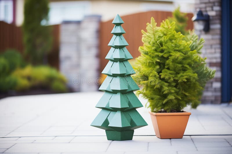 Outdoor Evergreen Diamond Shape Topiary Stock Photo - Image of design ...