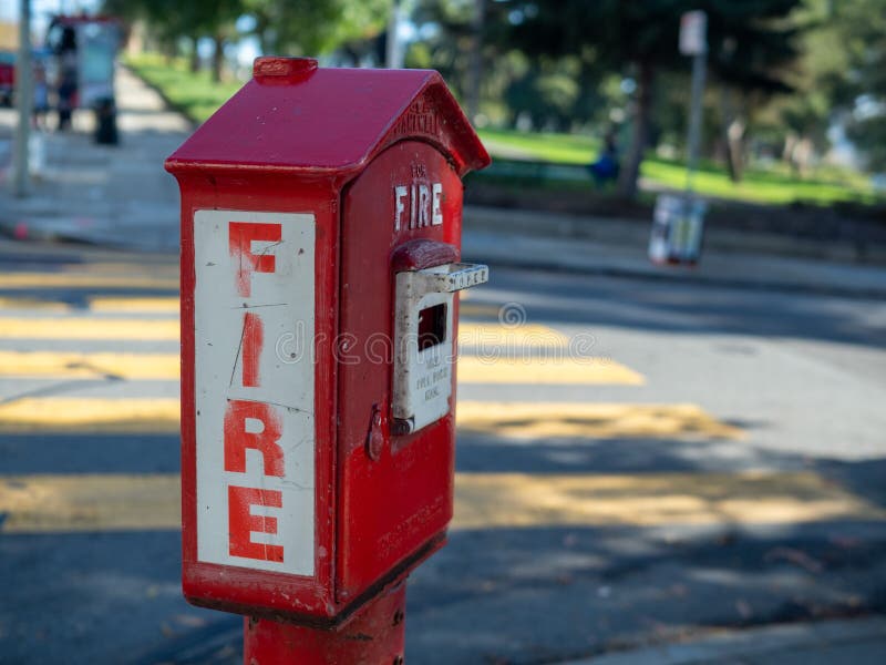Outdoor Fire Alarm Call Box at Urban Intersection Stock Image - Image ...