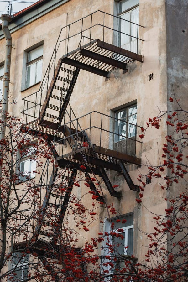 Outdoor Fire Escape on a Residential Building. Emergency Exit from the ...