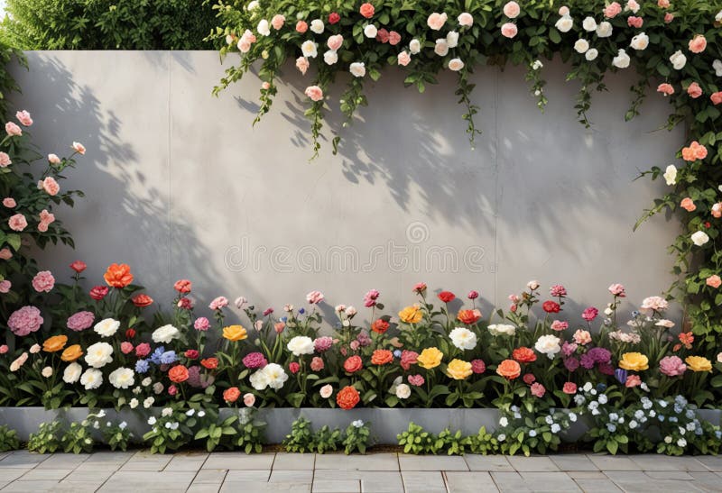 Outdoor Flower Garden with Blank Wall Copy Space Stock Illustration ...