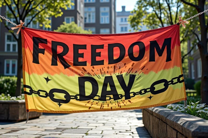 Outdoor Freedom Day Banner with Chains in Urban Setting Stock Image ...