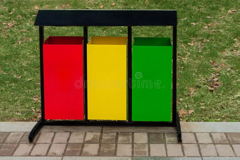 Outdoor Garbage Bin with Three Containers for Separate Collection ...